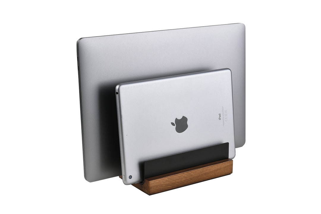 Metal and Wood Vertical Laptop Stand Docking Station for Men, Non-slip ...