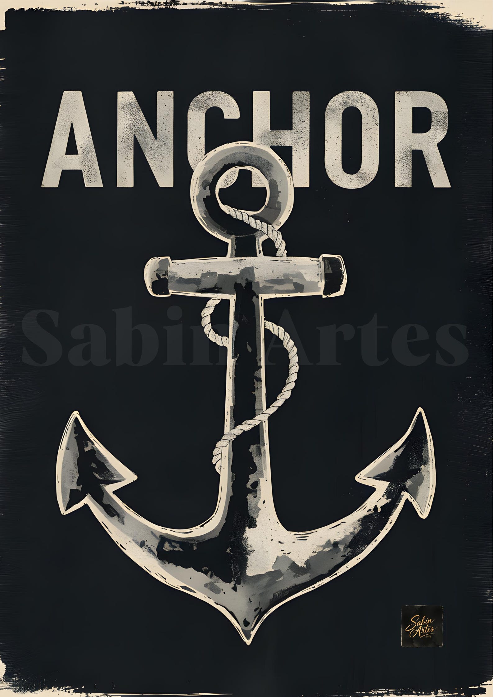 Vintage Anchor Stylish Black & White Poster for Maritime Wall ...