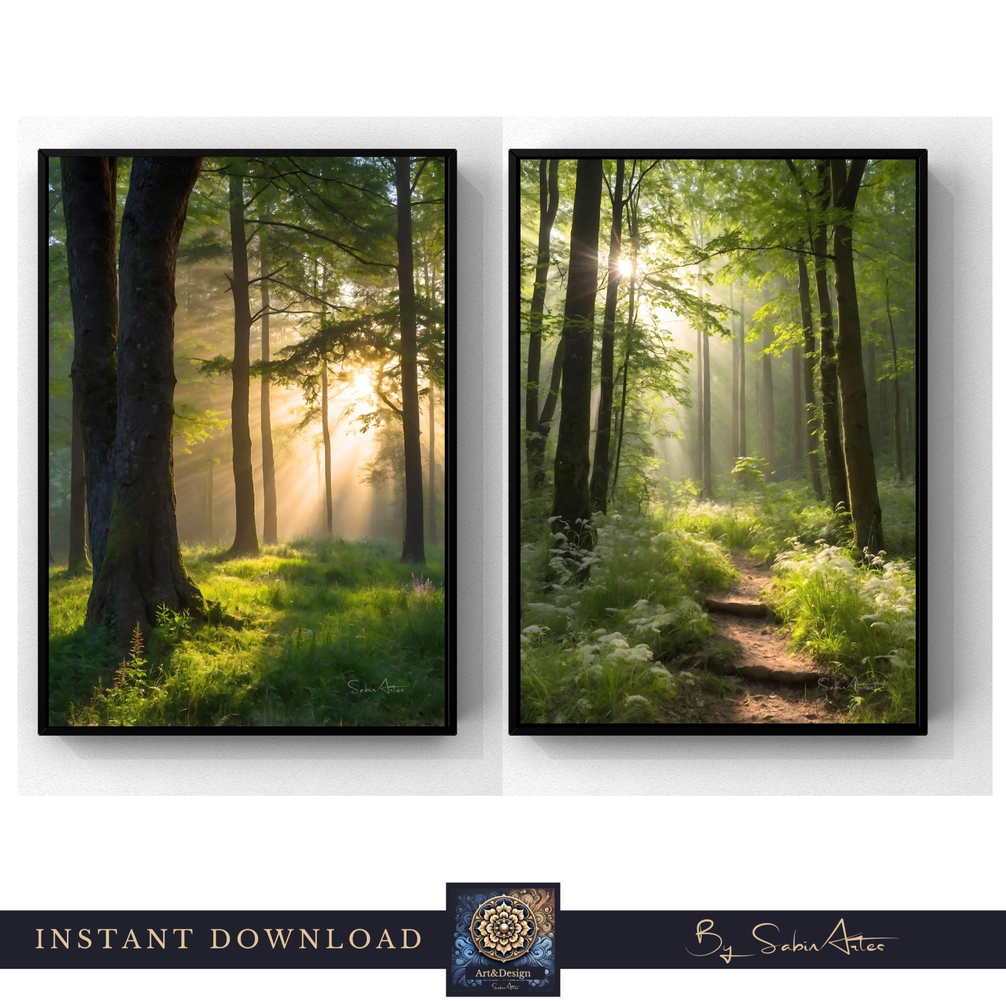2-piece Forest Landscape Poster Set | Digital Art | Sunlight in the ...
