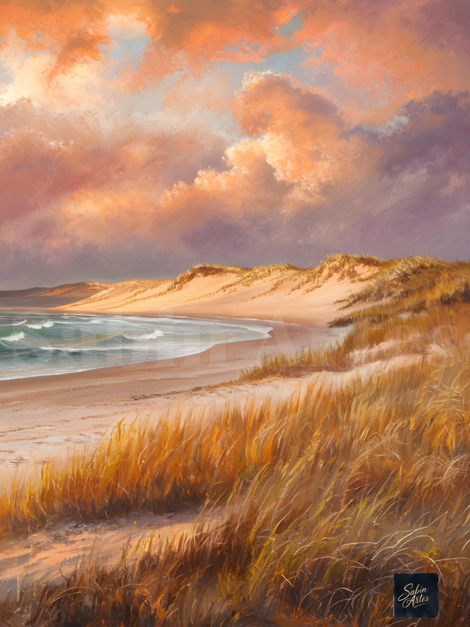 Stunning Seascape Painting With Sea and Dune Landscape in Watercolor ...