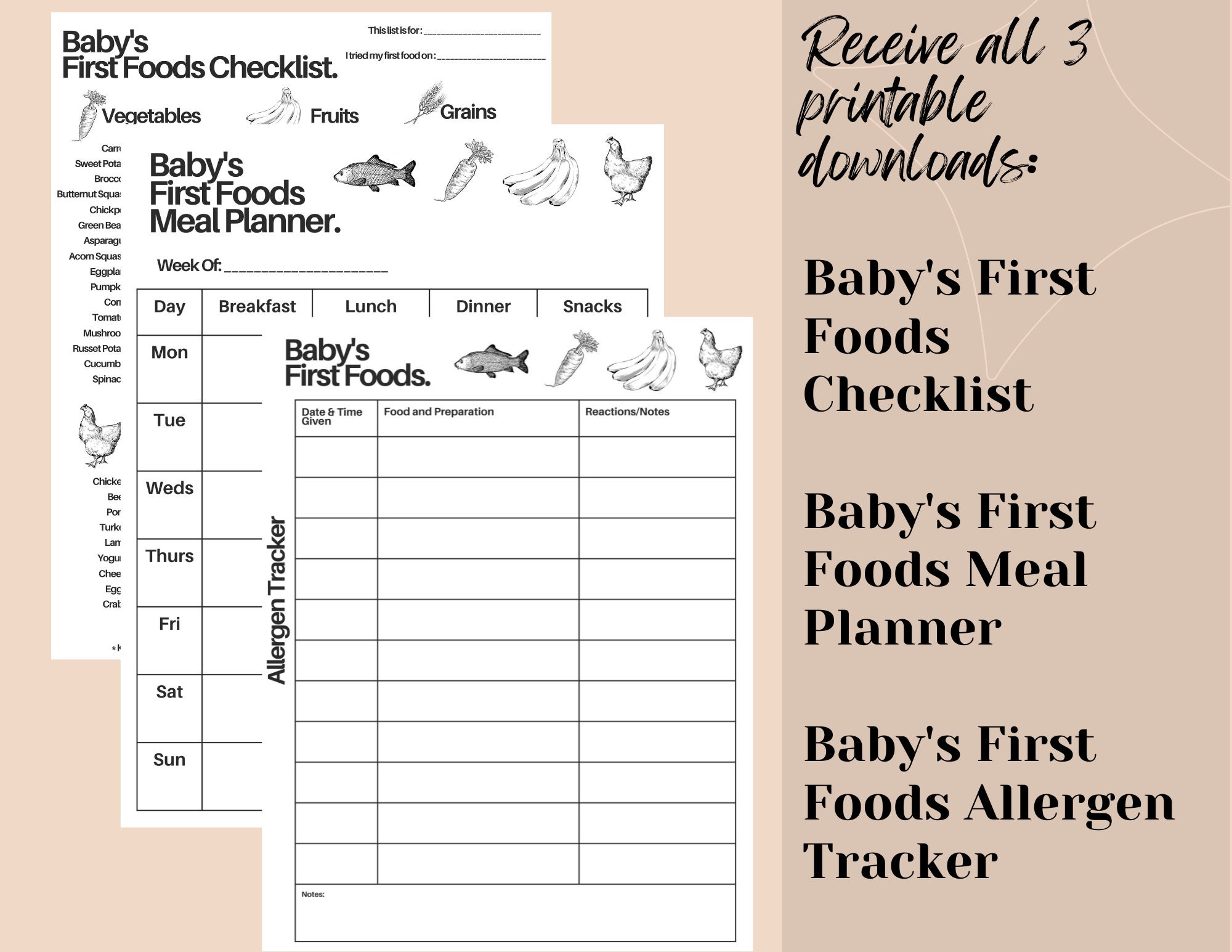 Baby Led Weaning Bundle: Food Tracker Checklist, Allergen Tracker, Meal ...
