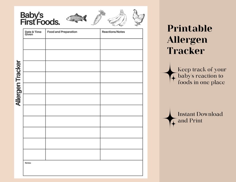 Baby Led Weaning, Baby Food Tracker, Baby Food Diary, Baby's First ...