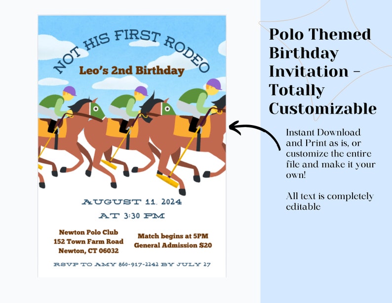 Polo Themed Birthday Invitation, Not His First Rodeo, 2nd Boy Birthday ...