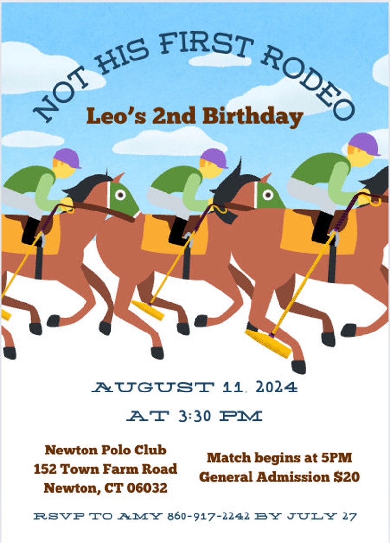 Polo Themed Birthday Invitation, Not His First Rodeo, 2nd Boy Birthday ...