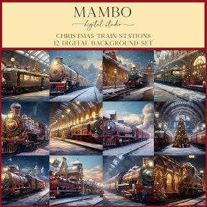 Christmas Train Stations Digital Backdrop Set, Photoshop Background ...