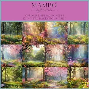 Colorful Spring Forests Digital Backdrop Set, Photoshop Background ...