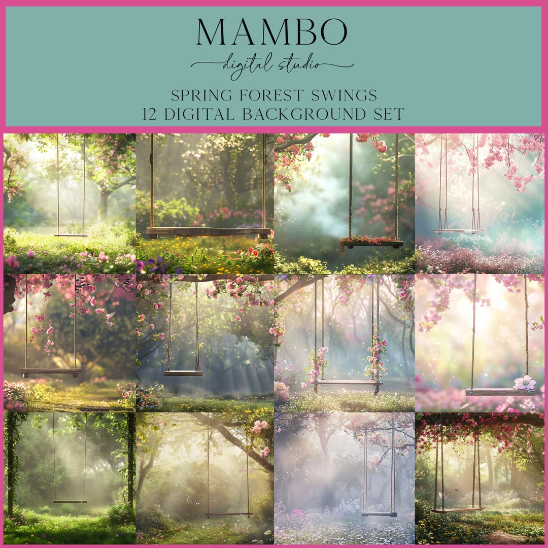 Spring Forest Swings Digital Backdrop Set, Photoshop Background ...