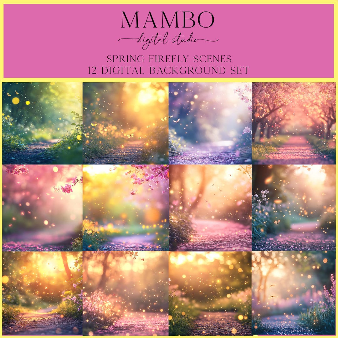 Spring Firefly Scenes Digital Backdrop Set, Photoshop Background ...