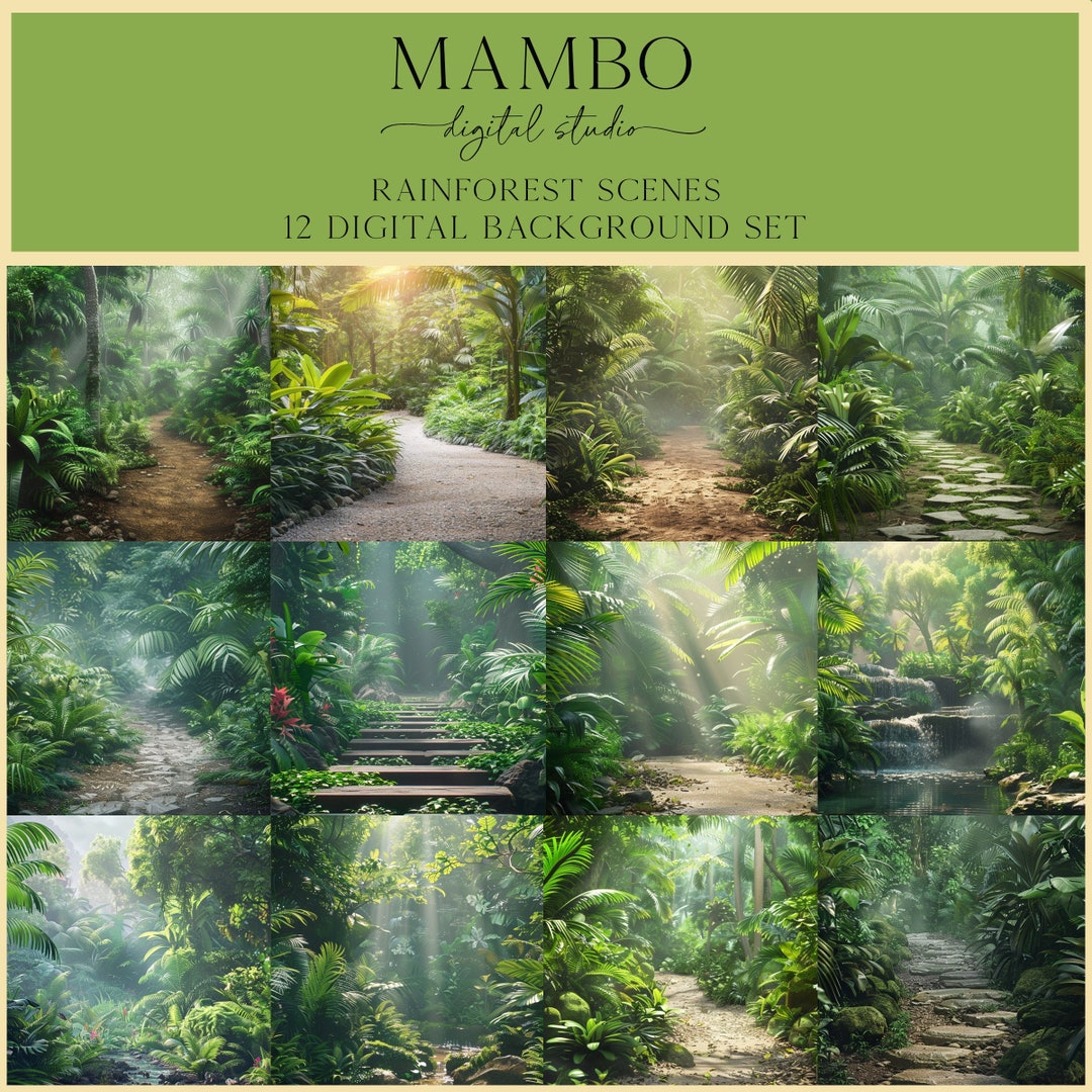 Rainforest Scenes Digital Backdrop Set, Photoshop Background, Digital ...