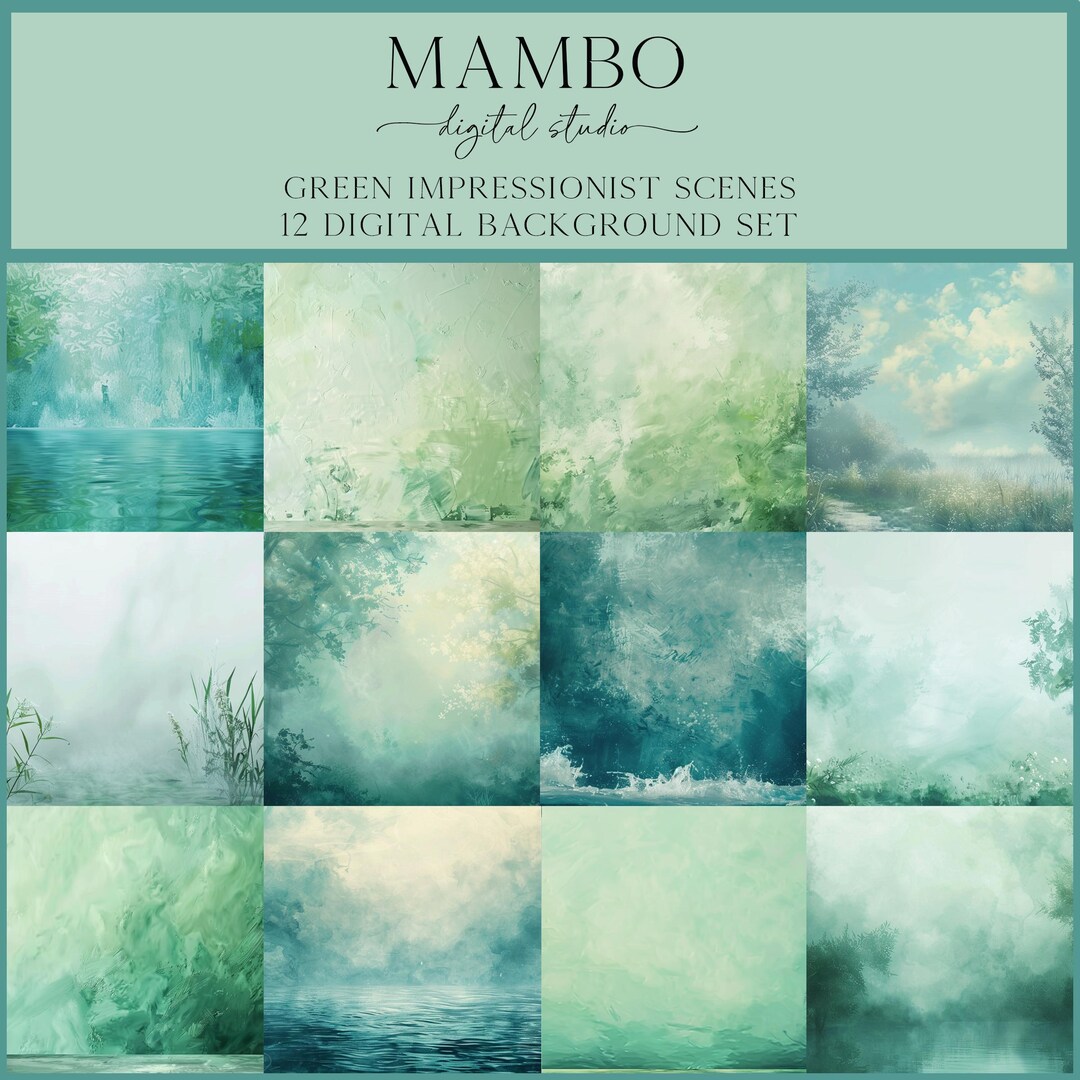 Green Impressionist Art Scenes Digital Backdrop Set, Photoshop ...