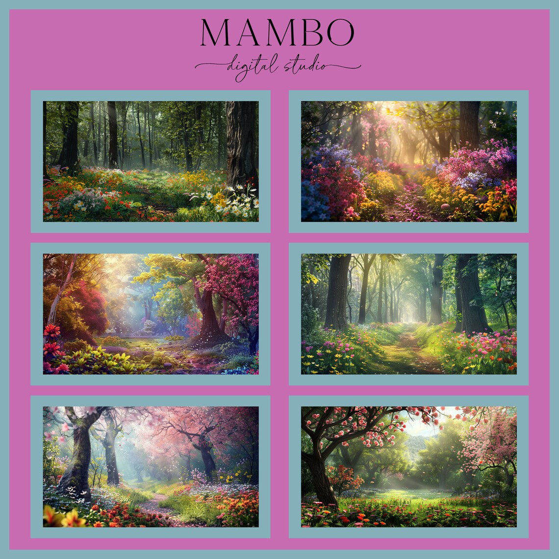 Colorful Spring Forests Digital Backdrop Set, Photoshop Background ...