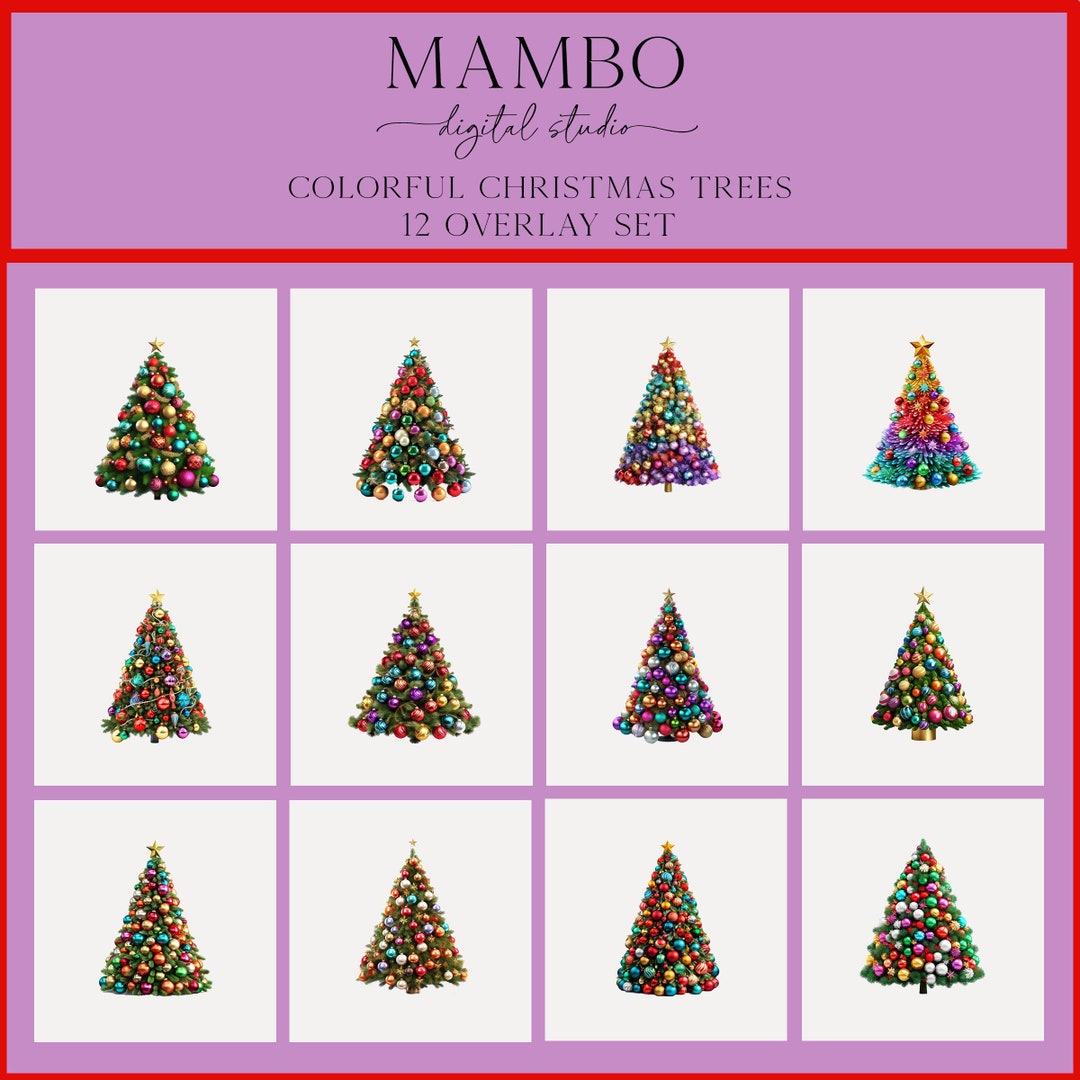 Colorful Christmas Trees, Photoshop Overlay Set, Photoshop Overlays ...