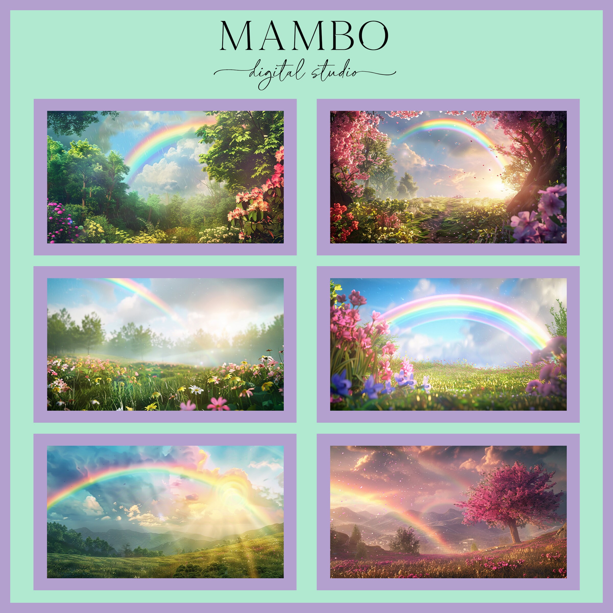 Outdoor Rainbow Scenes Digital Backdrop Set, Photoshop Background ...