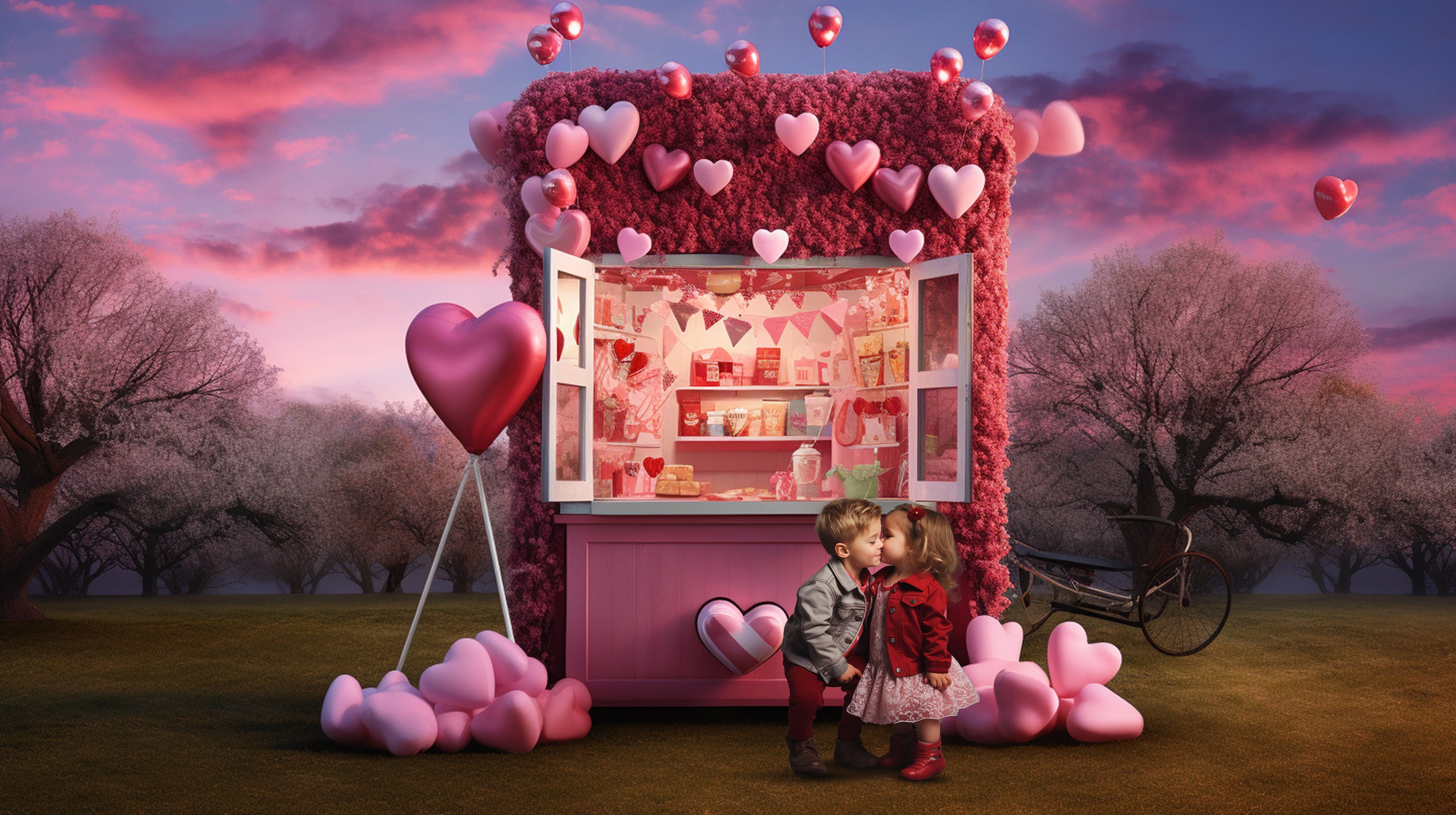 Valentine Kissing Booths Digital Backdrop Set, Photoshop Background ...