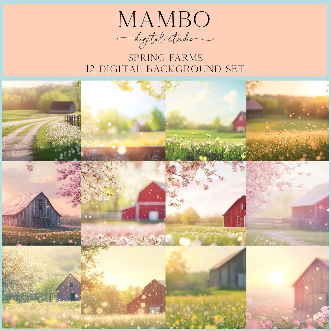 Spring Farm Scenes Digital Backdrop Set, Photoshop Background, Digital ...