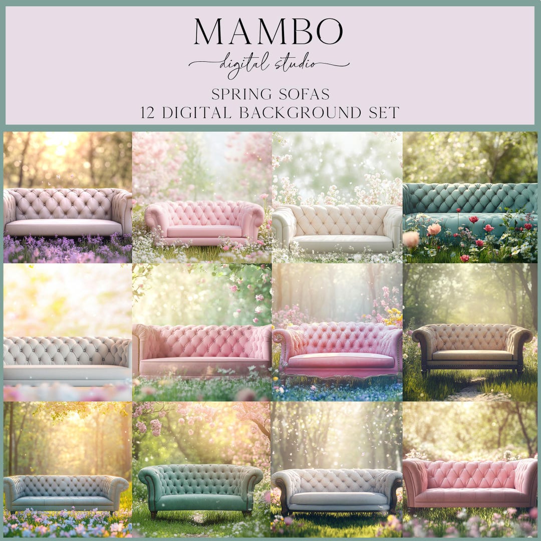 Spring Sofa Scenes Digital Backdrop Set, Photoshop Background, Digital ...