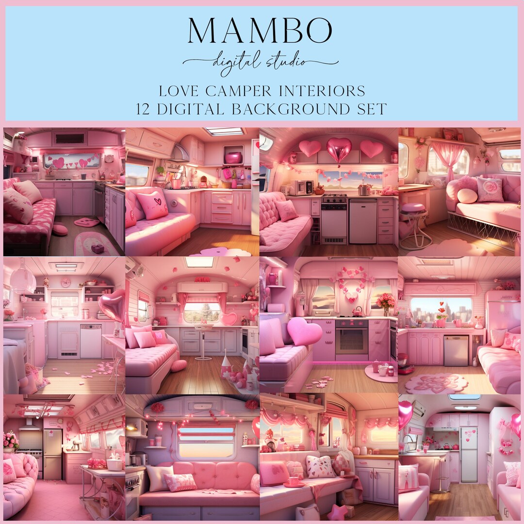 Love Camper Interior Scenes Valentine, Christmas Dance Digital Backdrop Set, Photoshop ...