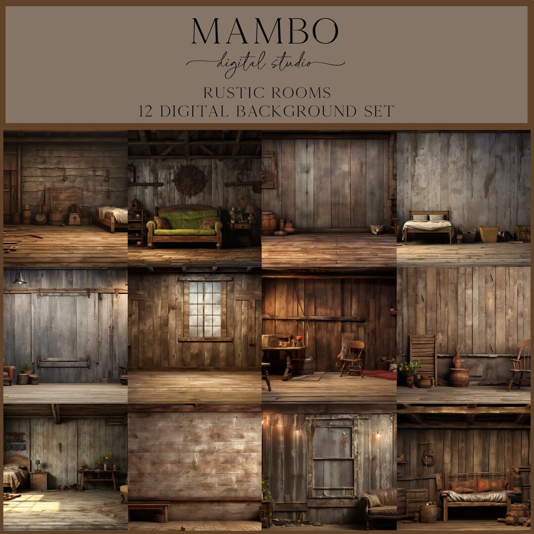 Rustic Rooms Digital Backdrop Set, Photoshop Background, Digital ...
