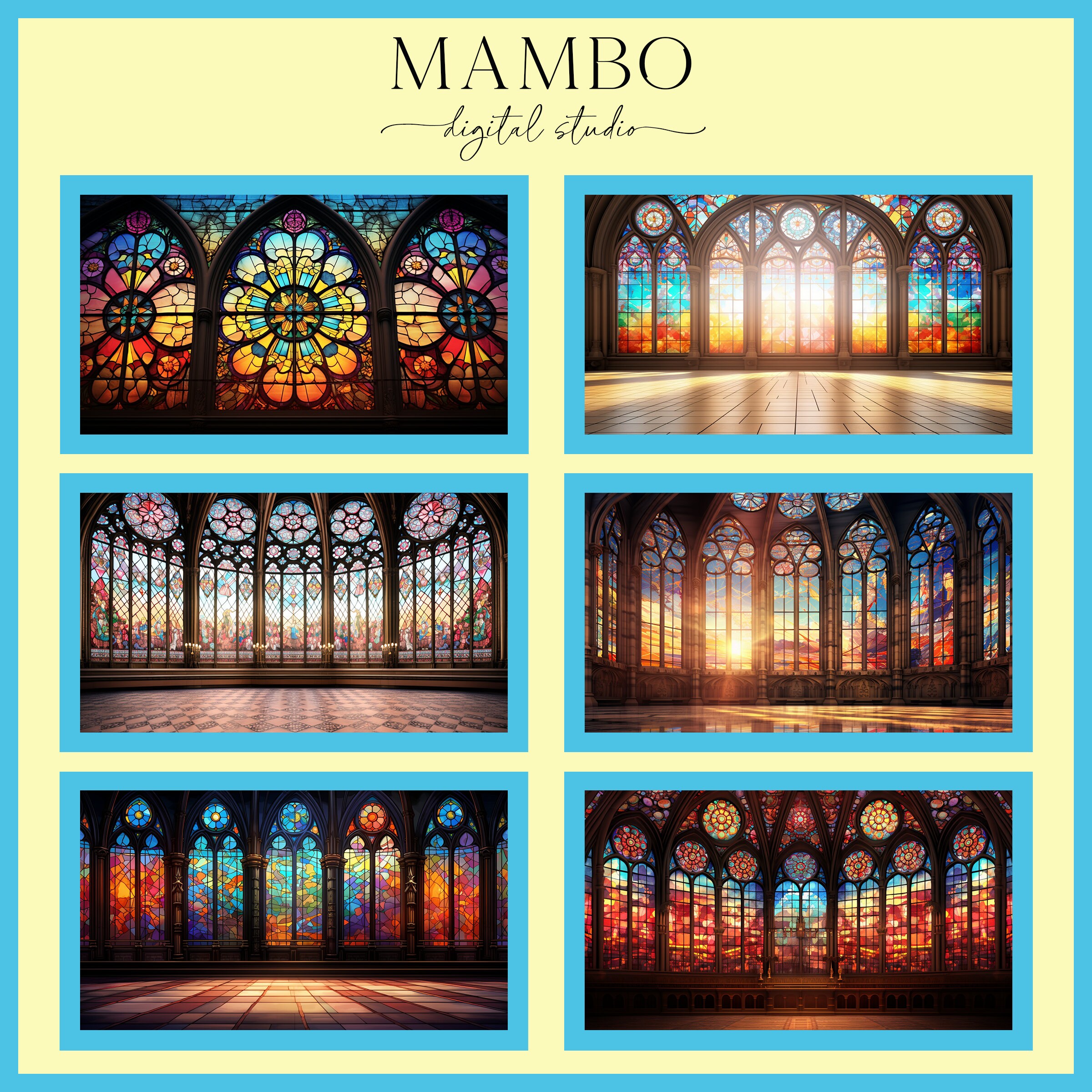 Stained Glass Cathedral Fairytale Digital Backdrop Set, Photoshop ...