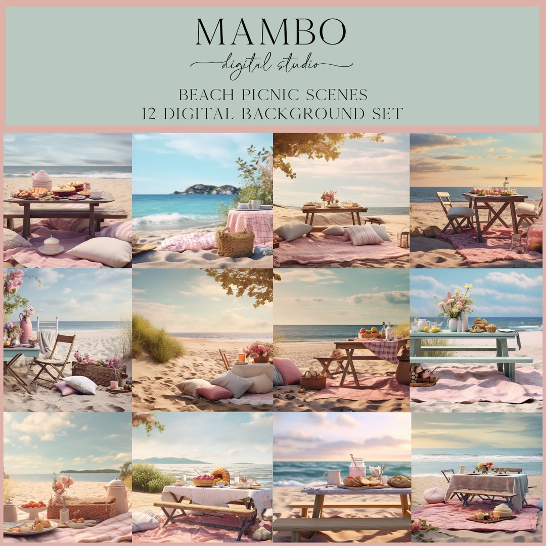 Beach Picnics Digital Backdrop Set, Photoshop Background, Digital ...