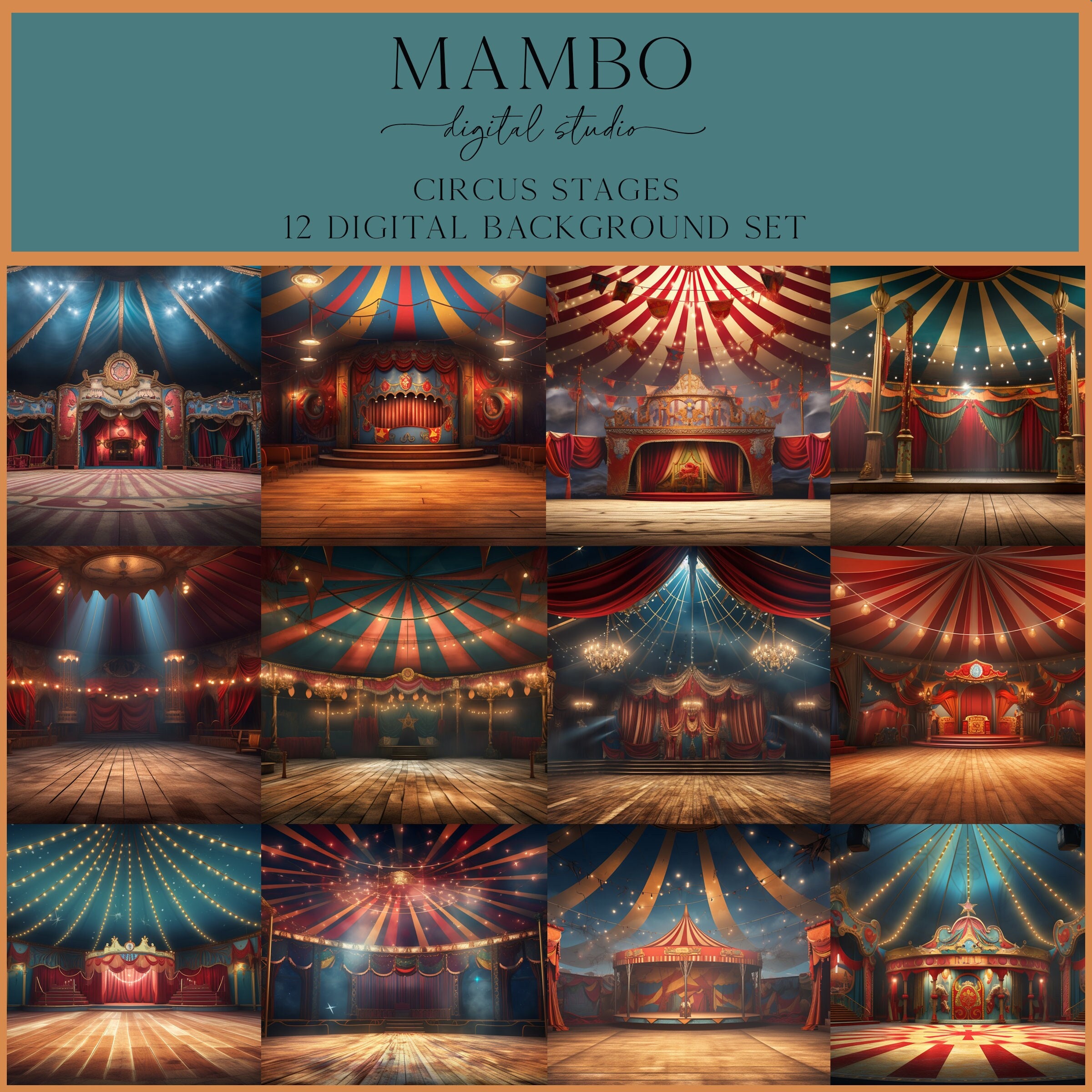 Circus Stages Digital Backdrop Set, Photoshop Background, Digital ...