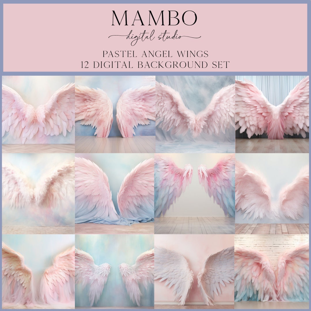 Pastel Angel Wings Fairytale Digital Backdrop Set, Photoshop Background ...