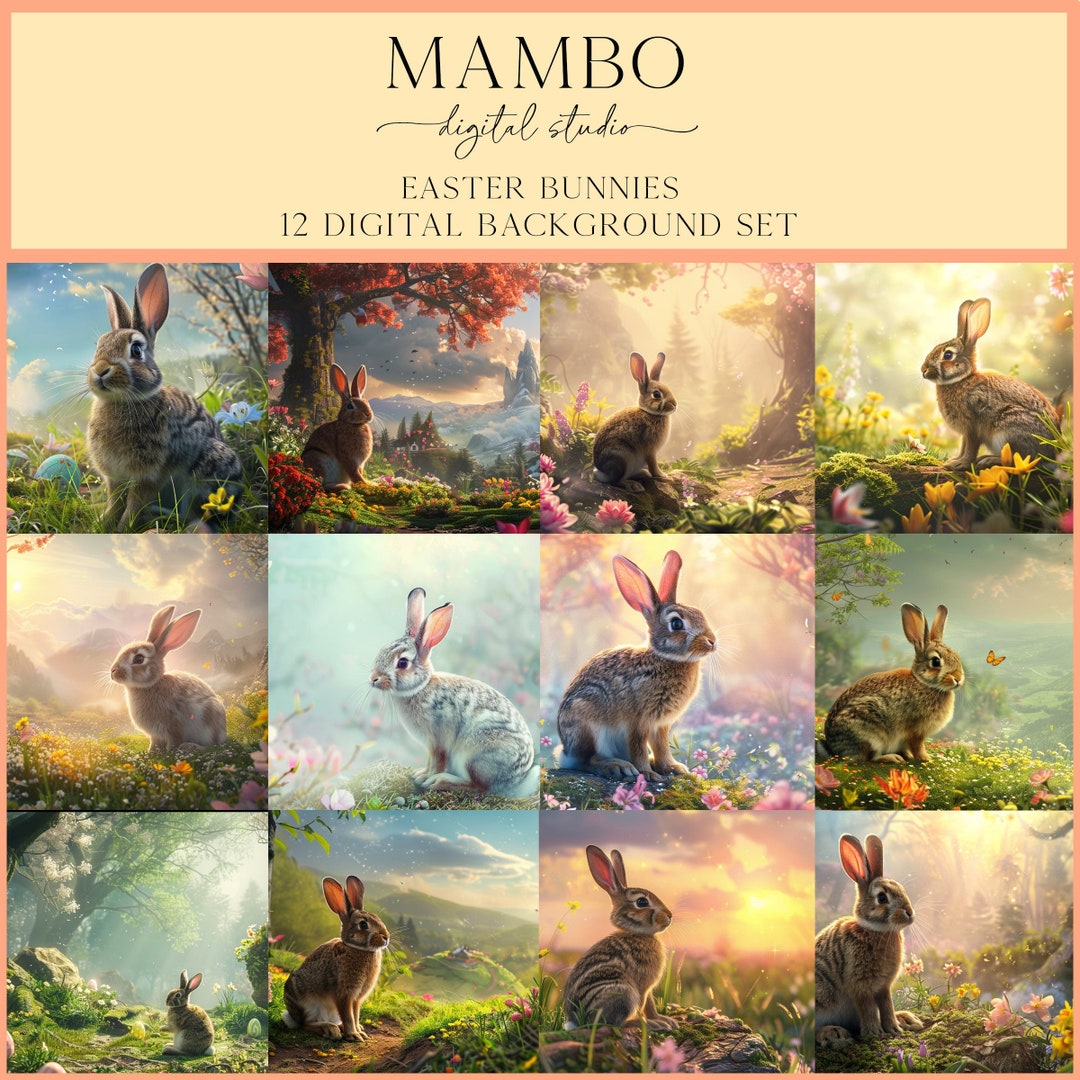 Easter Bunny Spring Scenes Digital Backdrop Set, Photoshop Background ...