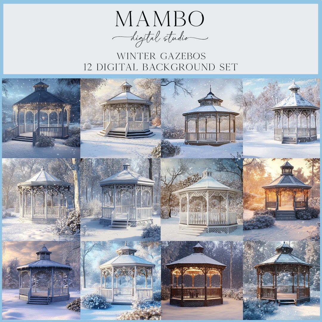 Winter Gazebo Scenes Digital Backdrop Set, Photoshop Background ...
