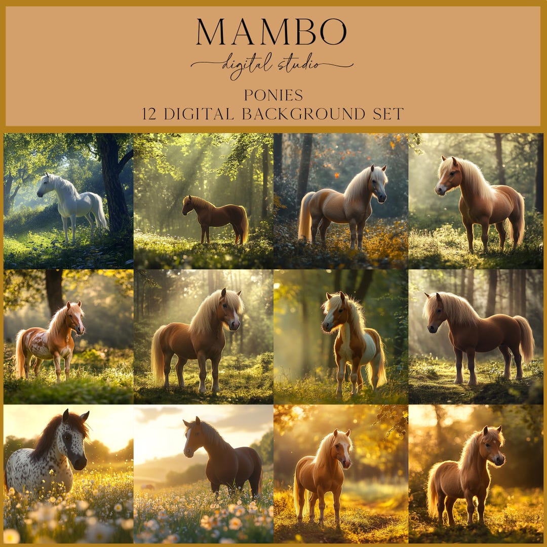 Pony Horse Scenes Digital Backdrop Set, Photoshop Background, Digital ...