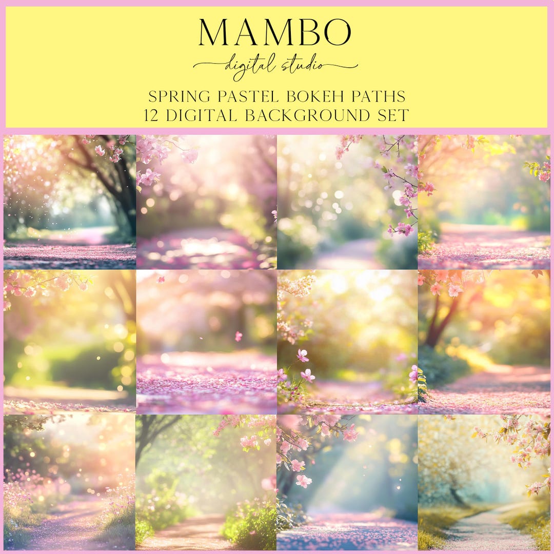 Spring Pastel Bokeh Path Scenes Digital Backdrop Set, Photoshop ...