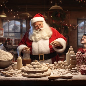 Santa Baking Christmas Scenes Digital Backdrop Set, Photoshop ...