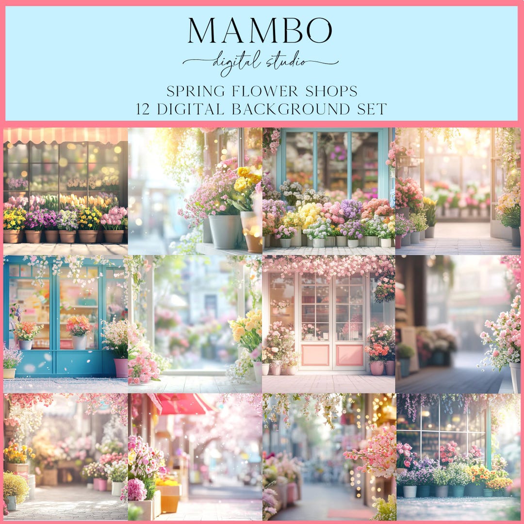 Spring Flower Shop Scenes Digital Backdrop Set, Photoshop Background ...