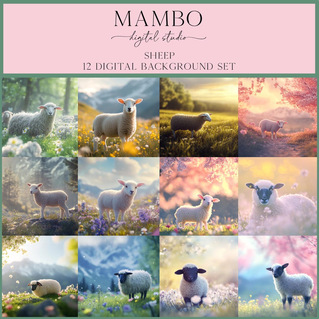 Sheep Scenes Digital Backdrop Set, Photoshop Background, Digital ...