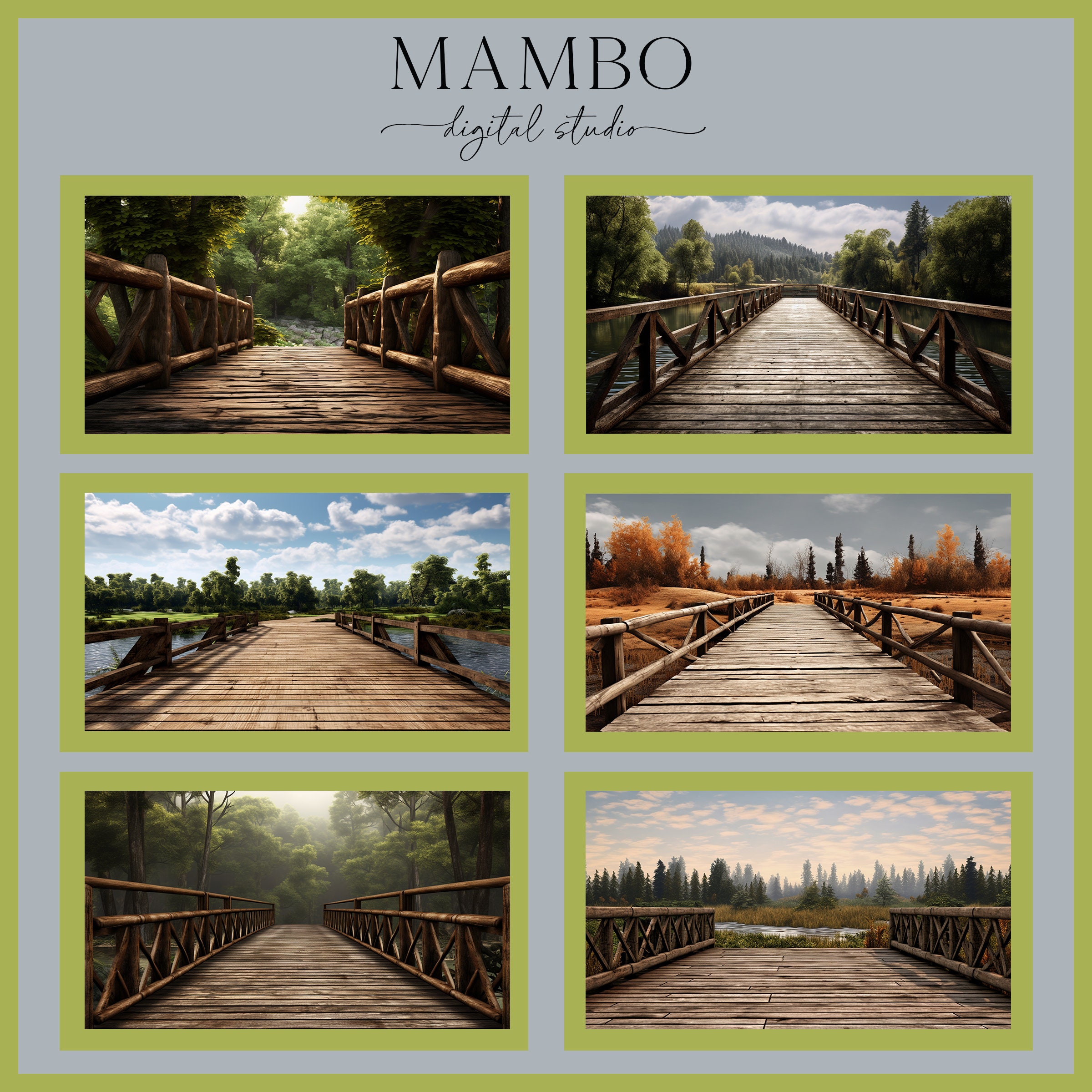 Wooden Bridges Digital Backdrop Set, Photoshop Background, Digital ...