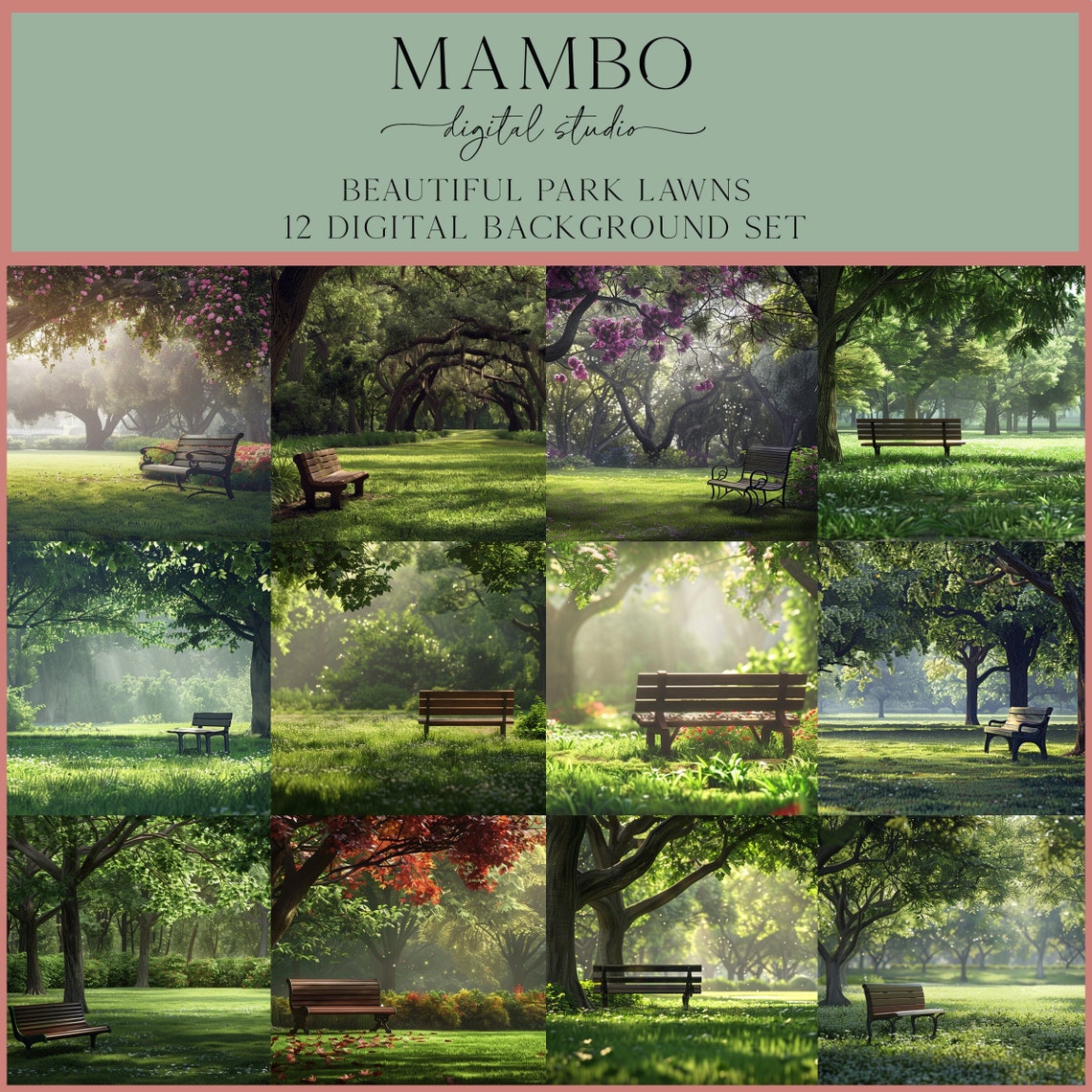 Beautiful Park Lawns Digital Backdrop Set, Photoshop Background ...