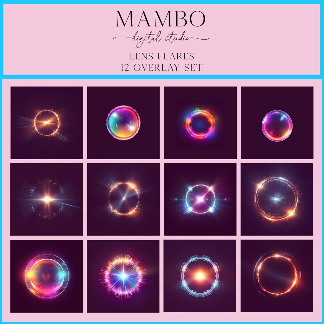 Lens Flares Photoshop Overlay Set, Photoshop Overlays, Digital Overlay ...