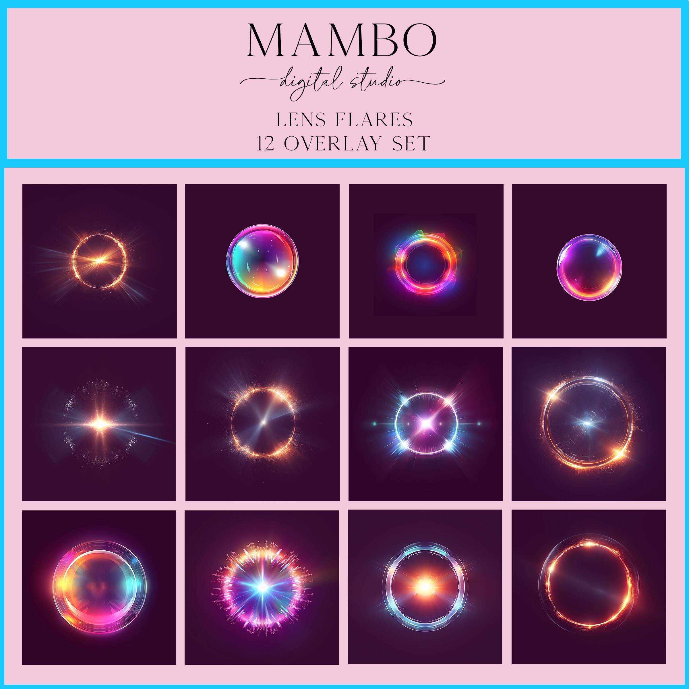 Lens Flares Photoshop Overlay Set, Photoshop Overlays, Digital Overlay ...