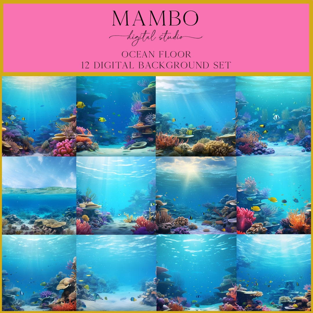 Ocean Floor Underwater Digital Backdrop Set, Photoshop Background ...