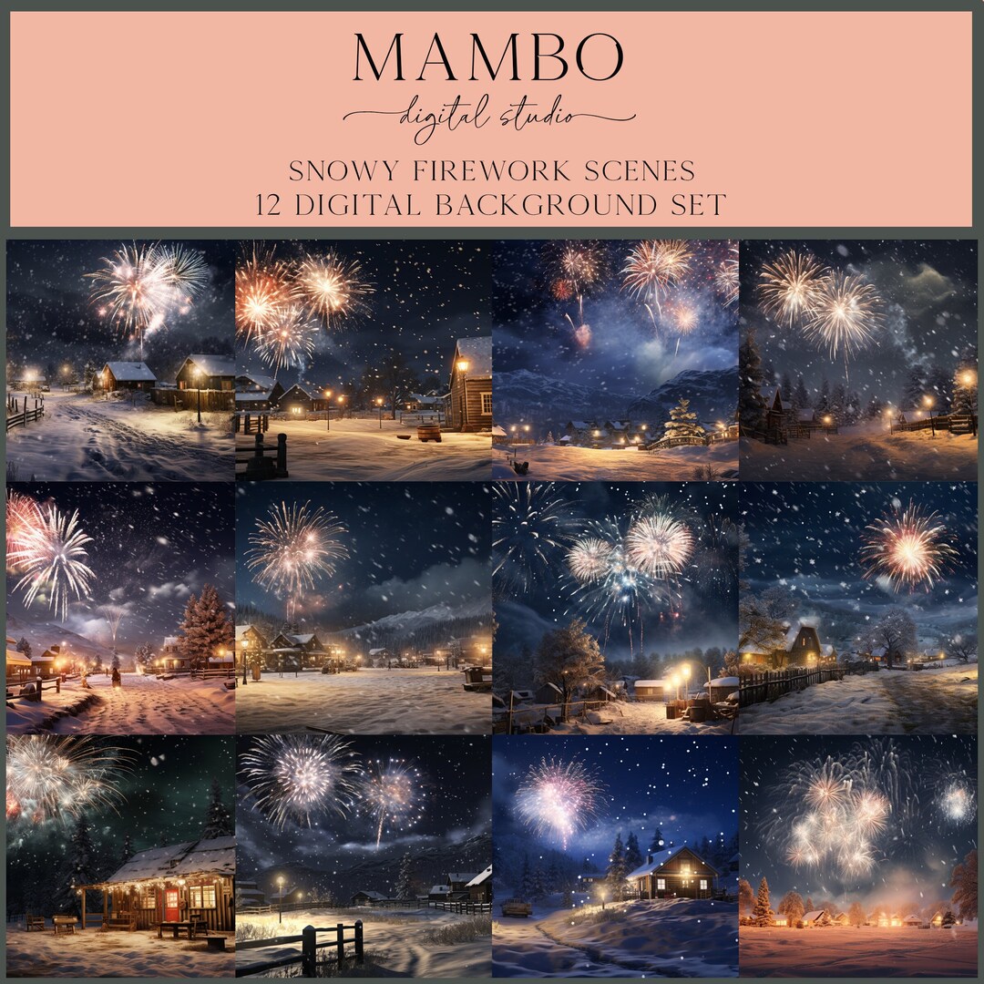 Snowy Fireworks Scene New Years Winter Christmas Dance Digital Backdrop ...