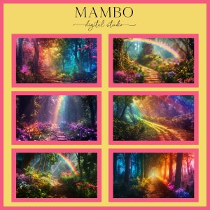 Rainbow Fantasy Scenes Digital Backdrop Set, Photoshop Background ...