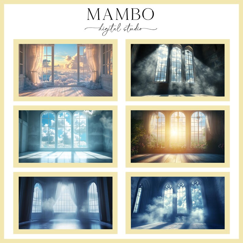 Heavenly Windows Digital Backdrop Set, Photoshop Background, Digital ...