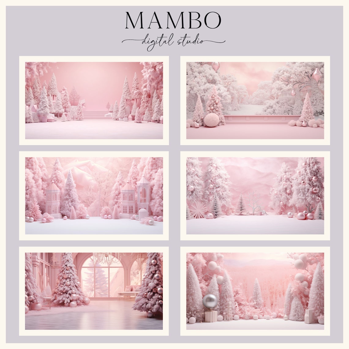 Pink Christmas Scenes Digital Backdrop Set, Photoshop Background ...