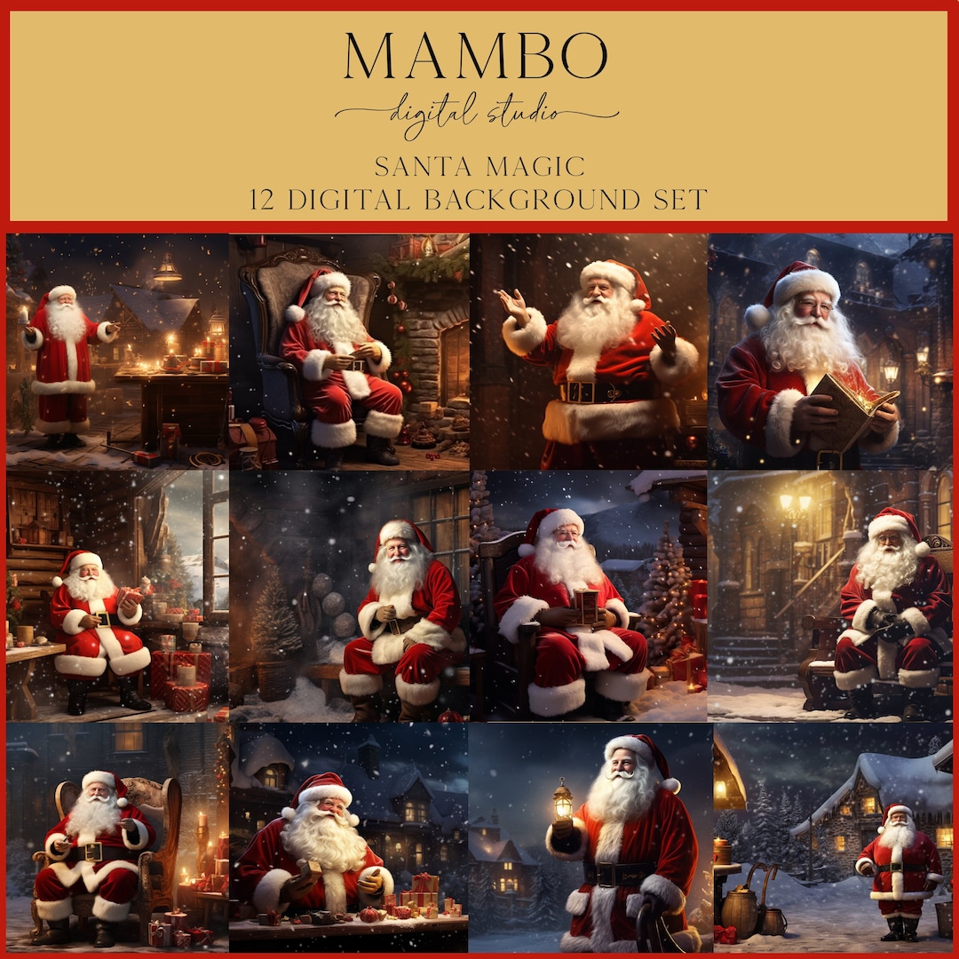 Santa Magic Christmas Scenes Digital Backdrop Set, Photoshop Background ...