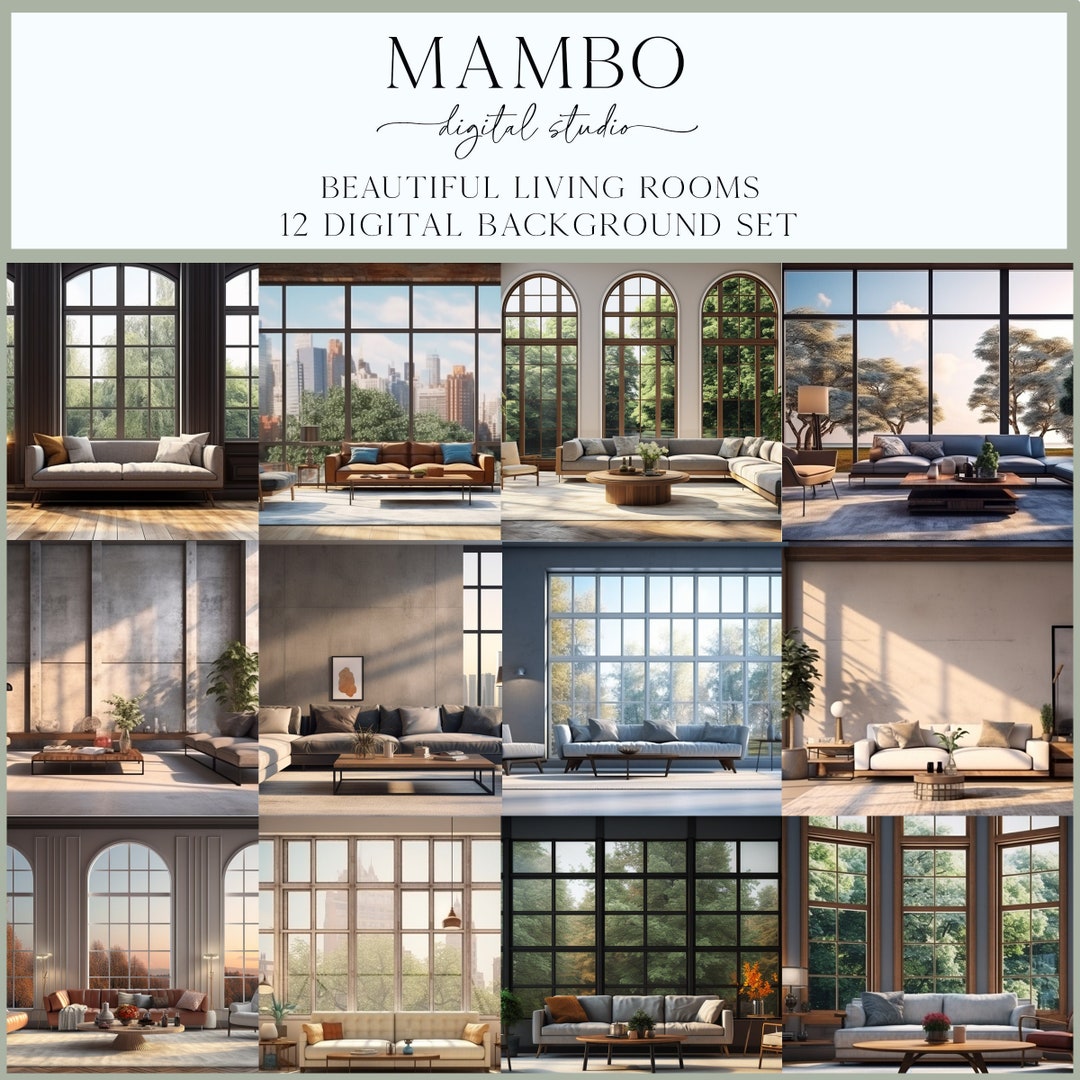 Beautiful Living Rooms Digital Backdrop Set, Photoshop Digital ...
