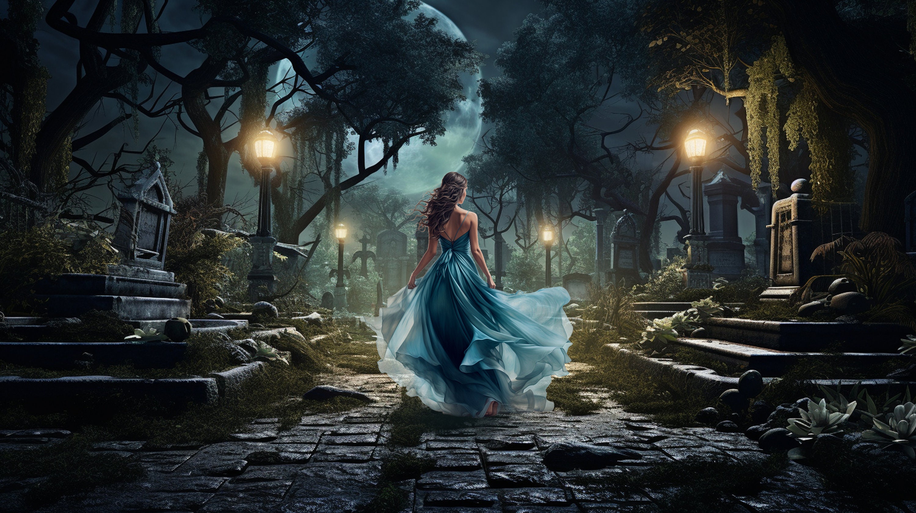 Spooky Halloween Cemeteries Digital Backdrop Set Photoshop - Etsy