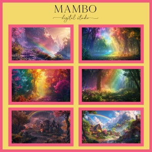 Rainbow Fantasy Scenes Digital Backdrop Set, Photoshop Background ...