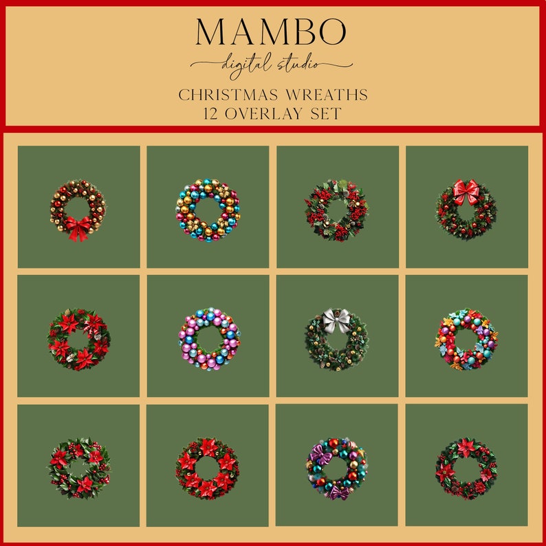 Christmas Wreaths, Photoshop Overlay Set, Photoshop Overlays, Digital ...