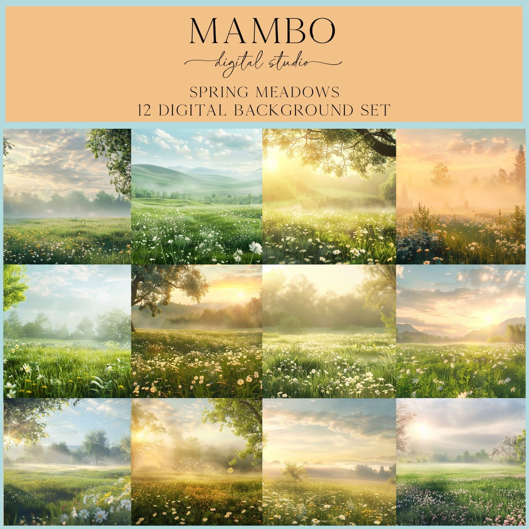 Spring Meadows Digital Backdrop Set, Photoshop Background, Digital ...