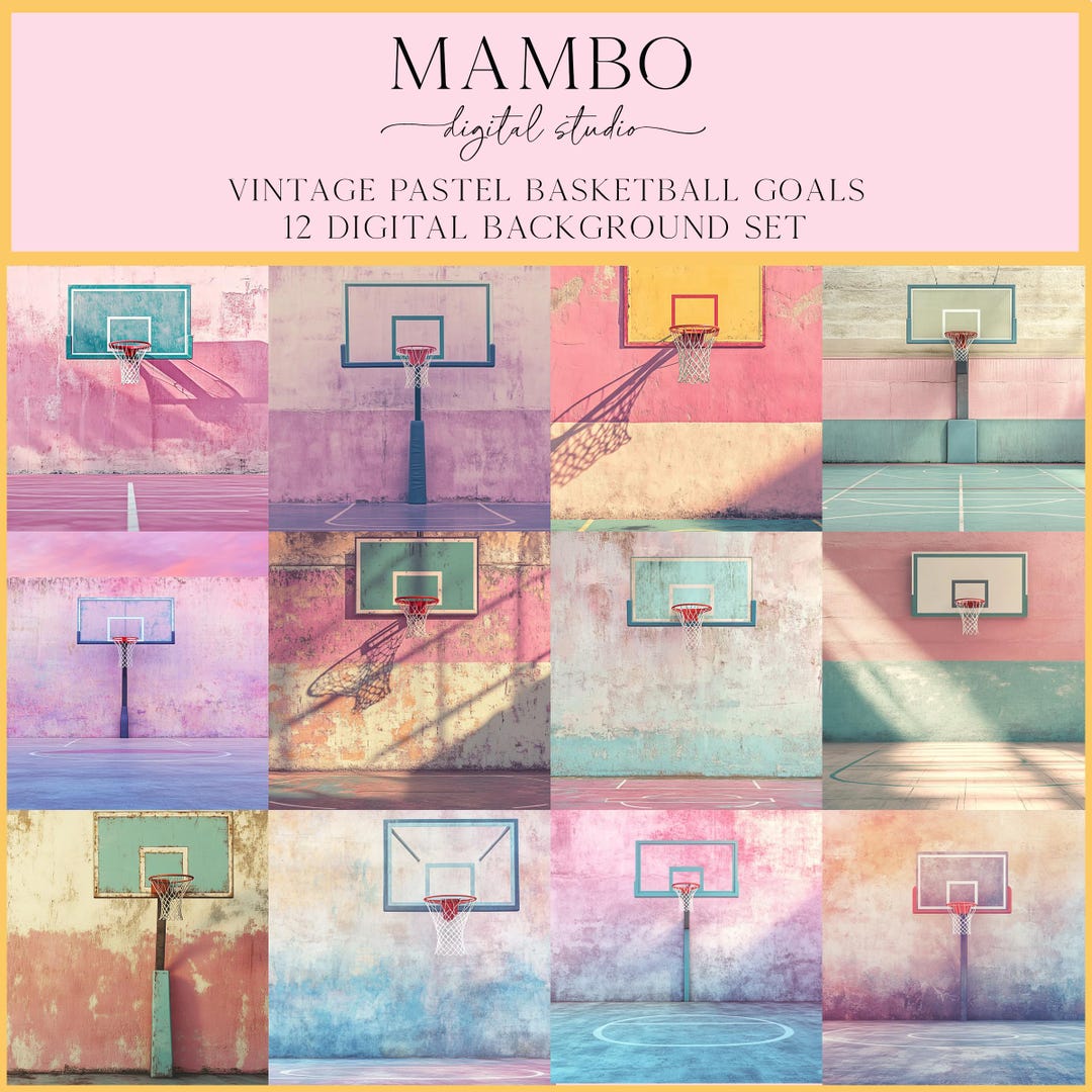 Vintage Pastel Basketball Goals Digital Backdrop Set, Photoshop ...