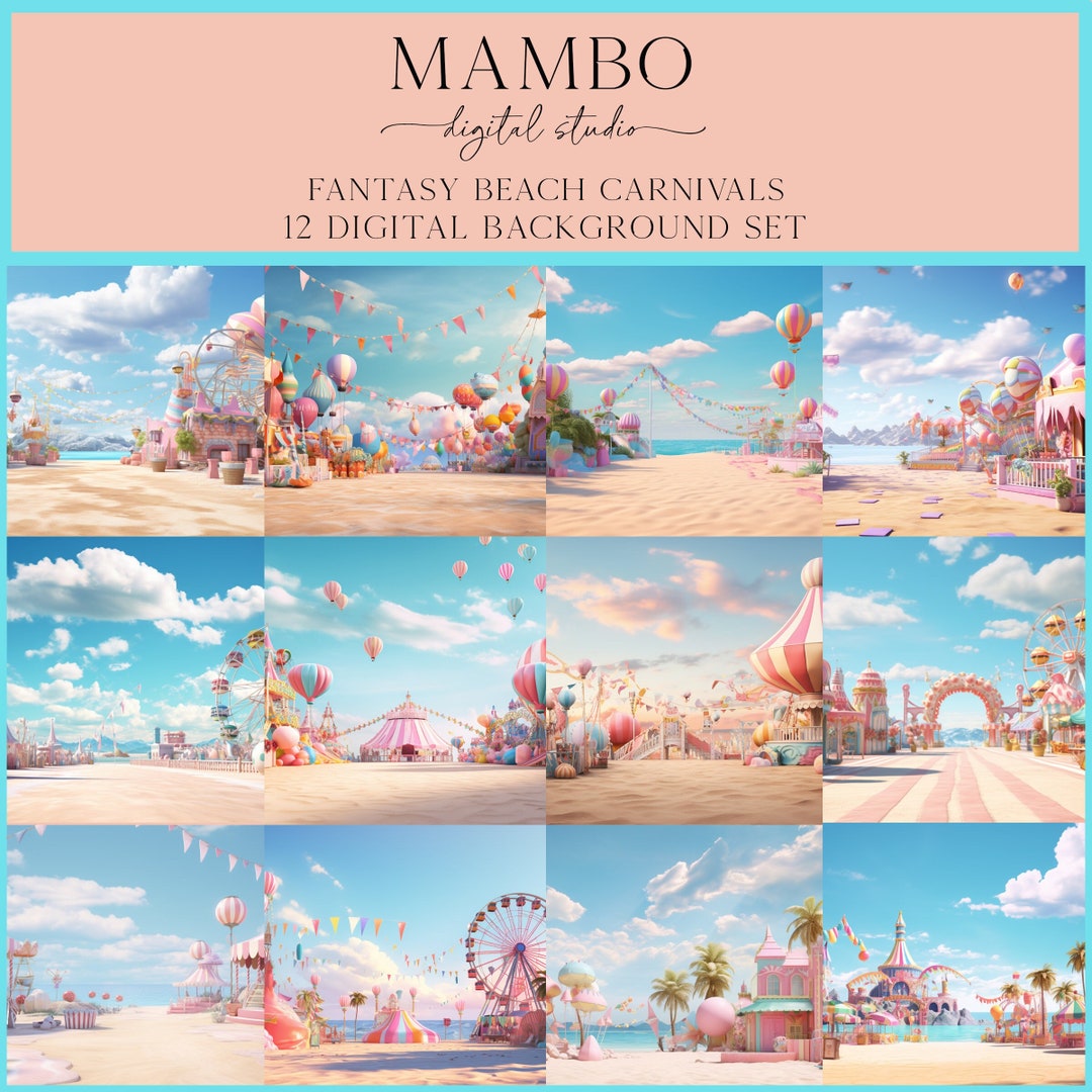 Fantasy Beach Carnivals Digital Backdrop Set, Photoshop Background ...